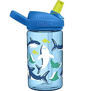 CamelBak eddy+ 14 oz Kids Water Bottle with Tritan Renew – Straw Top, Leak-Proof When Closed, Sharks and Rays