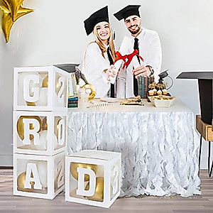 Graduation Decorations Balloon Boxes 2023 - Graduation Party Decorations Class of 2023, 4pcs White Balloons Box with GRAD, 2023,Perfect for High School College Graduation Celebration Party