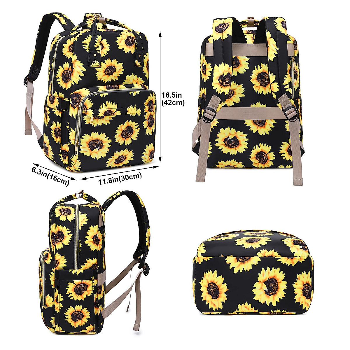 Kouxunt Sunflower Laptop Backpack College Bookbag School Backpack for Women Girls, Travel Backpack 15.6 Inch Computer Backpacks