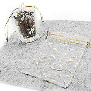 souG Organza Gifts Bags, 5x7 100Pcs Sheer Organza Drawstring Pouches Stars and Moon Wedding Party Favor Jewelry Candy Gift Bags (White and Gold).