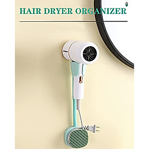 Hands Free Wall Mounted Hair Dryer Stand Holder, Drilling-Free Blow Dryer Holder with 3M VHB Tape, 360° Rotation with Adjustable Arm, Bathroom Organizer Accessories and Shower Caddy