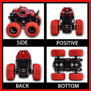 Monster Trucks for Boys, 4 Pack Pull Back Vehicles Cars for Toddlers, 360° Rotation 4 Wheels Drive Durable Friction Cars Powered Push and Go Toys Truck Playset Gift for 3 4 5 6 7 8 Year Old Kids Girls