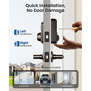 Veise Keyless Entry Door Lock with 2 Lever Handles - Electronic Keypad Deadbolt, Easy Installation Digital Smart Front Door Lock Set, Oil Rubbed Bronze