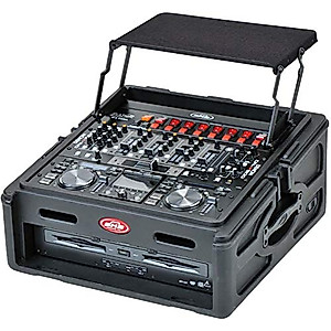 SKB Cases 1SKB-R102 10x2 Roto Rack/Mixer Console, 10U Slanted Rackmount on top, 2U rackmount in front, Steel Threaded Rails, Hard Lid and Doors, Side Access Ports for Cable Routing