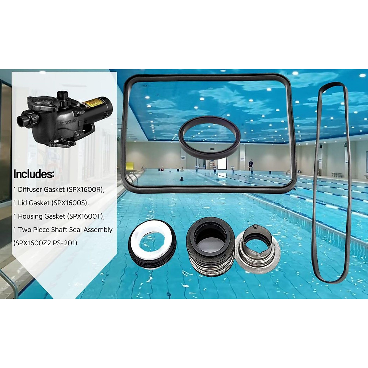 ZFLXH Super Pump Seal Replacement for Hayward Go Kit 3. All 3 Gaskets & Shaft Seal. Fits All SP1600, SP2600 in Regular, X, VSP Models. SPX1600TRA SP1600Z2 PS-201 SPX1600R SPX1600S SPX1600T Pool