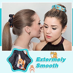 8 Pcs Corgi Dog Hair Scrunchies 1 Corgi Makeup Bag and 50 Pcs Welsh Corgi Pembroke Stickers,Cotton Corgi Scrunchy Corgi Print Travel Makeup Pouch Pencil Case Presents for Women Girls