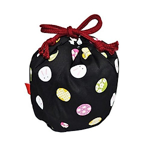 Japanese Bento Bowl 2 Tier Temari Rabbit 560ml (19oz) with Carrying Bag (Black)