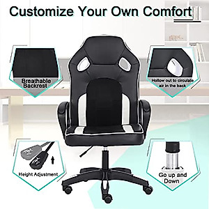 Executive Office Chair with Arms, Mid-Back Desk Chair Black PU Leather Ergonomics Office Task Chair Adjustable Swivel