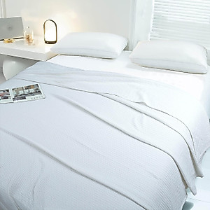 Tex Trend 100% Cotton Blanket King Size for Bed - Classic Fall Blanket, Lightweight, Thermal, Breathable, Soft Woven Blanket for All Seasons, White, 90x108 Inches