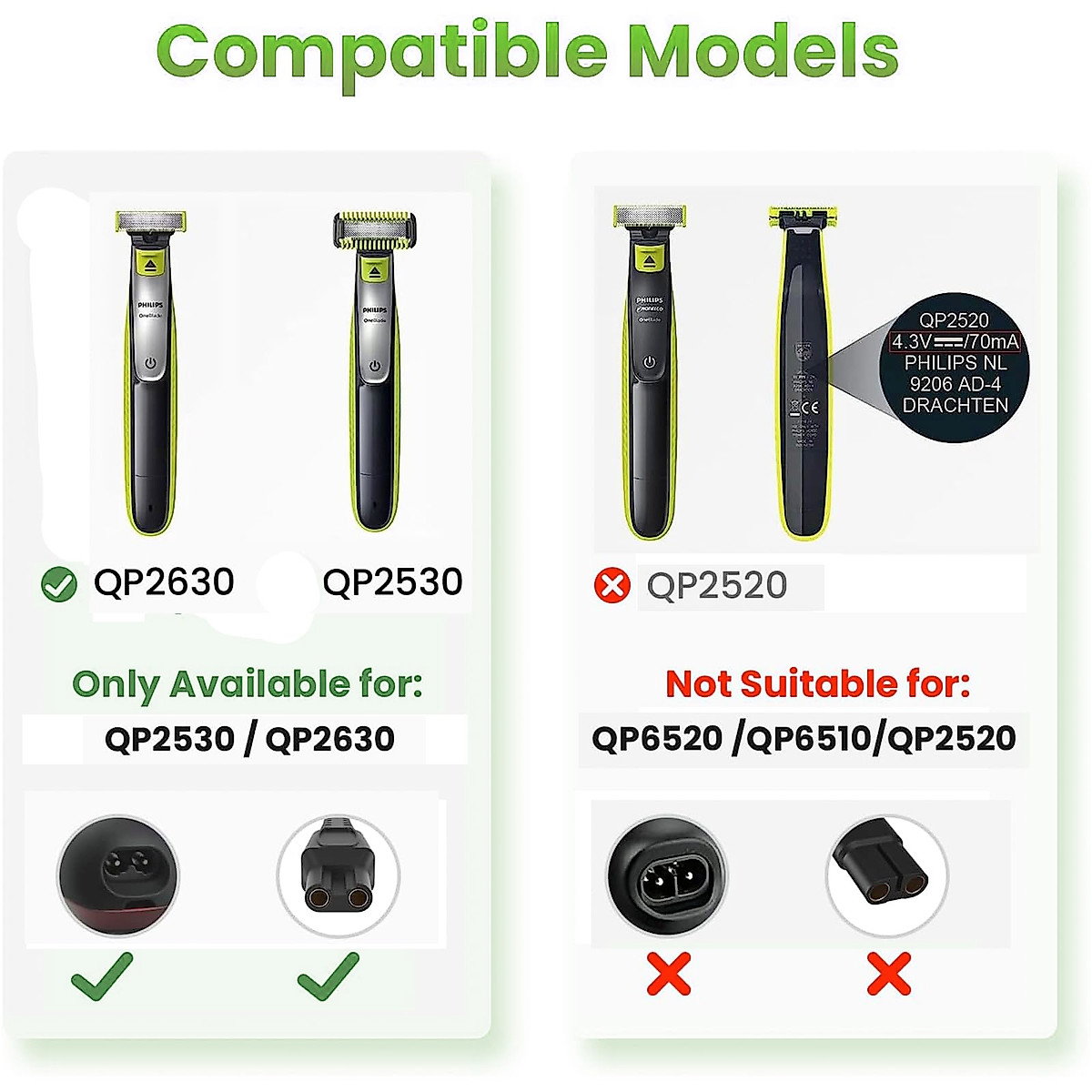 HQ8505 Power Cord Compatible with Philips Shaver Charger Cord Portable Adapter for Norelco Oneblade Shaver Speed XL/Smarttouch XL/Spectra/Arcitec HQ8505 Charger Spectra Models Series