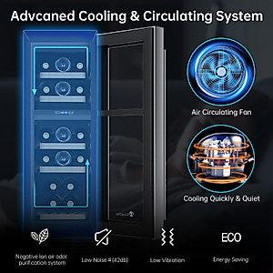 KingChii 12Inch 16 Bottle Dual Zone Wine Cooler Refrigerator Professional Compressor, Stainless Steel & Tempered Glass For Red Wine, Champagne - Built-in or Freestanding for Home, Kitchen, or Office