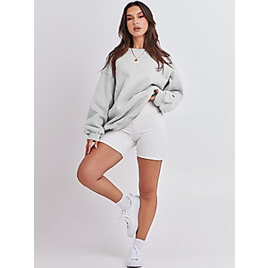 ANRABESS Women's Sweatshirts Hoodies Crewneck Oversized Fleece Pullover Sweaters Cute Top Y2K Teen Girls Preppy Clothes 2024 Gray Large