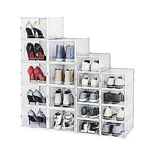 Sneaker Storage,Shoe Boxes Clear Plastic Stackable 18 Pack Fit up to US Size 14,9 Medium and 9 Large,White