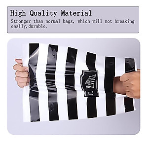 Daarcin 100pcs 16x18in Large Black and White Stripes Thank You Merchandise Bags,Die Cut Plastic Shopping Bags with Handle for Boutique,Party,Goodie,Stores,Clothes, Reusable Retail Bags for Bussiness