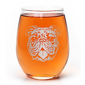 Promotion & Beyond Bulldog Face Cute Puppy Stemless Wine Glass - Funny Dog Mother Father Parent Owner Gift