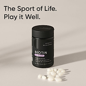 Sports Research Vegan Biotin 5000mcg with Organic Coconut Oil - Extra Strength Biotin Vitamin B7 for Healthier Hair & Skin + Keratin Support - Non-GMO & Gluten Free, 120 Softgels (4 Month Supply)