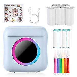 Mini Printer Portable for Smartphone, Wireless Thermal Printer Photo Printer with 7 Rolls of Paper, Inkless Pocket Printer Bluetooth Smart Printer for Picture, Receipt Label, Note, QR Code Printing