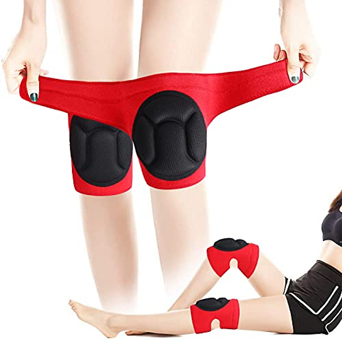 Audance Womens Knee Pads, Knee Pads for Women with Thick EVA Foam Padding Protective Pads Suitable for Women House Cleaning Gardening Work Dance Yoga(L), Red, Large