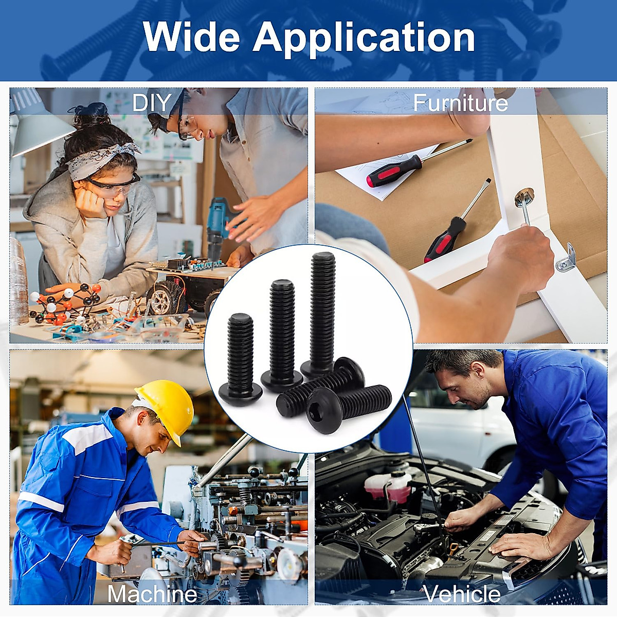 MroMax 100Pcs M5 x 8mm Button Head Socket Cap Bolts Screws, Alloy Steel 10.9 Grade, Allen Socket Drive, Black Oxide Finish, Fully Machine Thread