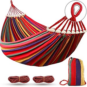 MOSFiATA Camping Hammock 550lb Upgraded Thickened 320G Canvas Fabric Single Hammocks with Two Anti Roll Balance Beam and Sturdy Metal Knot Tree Straps for Camping, Patio, Backyard, Outdoor