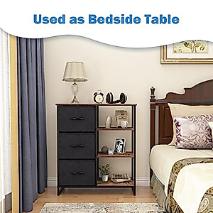 LYNCOHOME 3 Drawer Dresser with Shelves, Storage Cabinet with Drawers, Storage Shelves Nightstands for Bedroom, Livingroom, Office(Right Shelf)