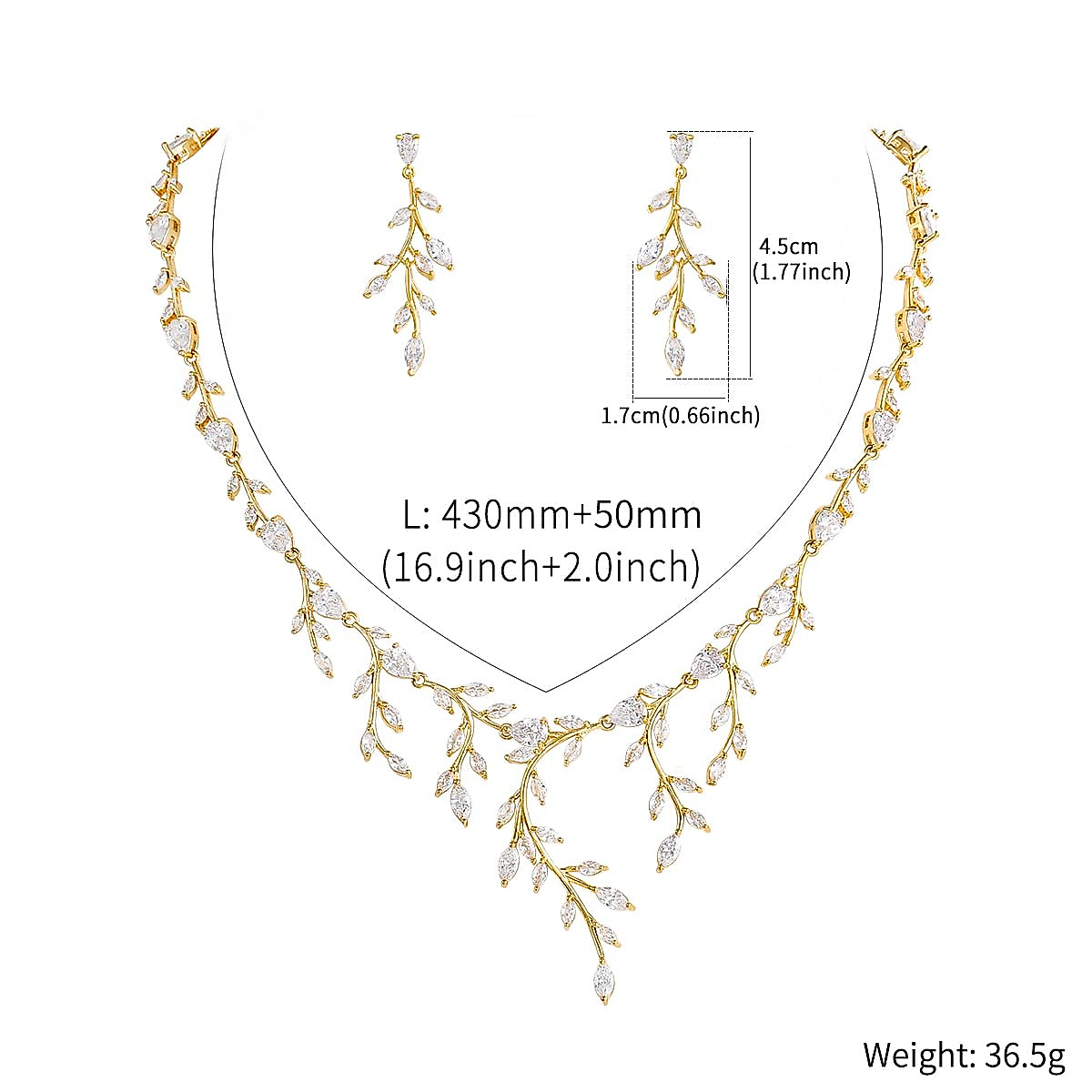 WeimanJewelry Women Marquise Cut Cubic Zirconia Leaf Bridal Y-Necklace and Dangling Earring Jewelry Set for Wedding (Gold style 2)