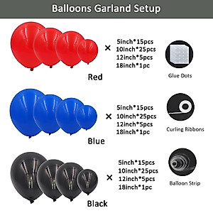 Royal Blue and Red Black Balloons Arch Garland Kit-145pcs Red Black Blue Latex Balloons for Boy's Baby Shower Spider Hero Graduation Birthday Party Supply Decorations