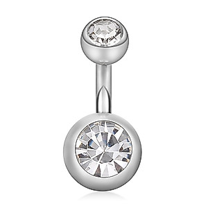 Ruifan 6PCS 316L Surgical Steel Double Clear Crystal 14G 6mm 1/4 Inches Short Belly Earring Navel Button Ring - Mix Color 2#