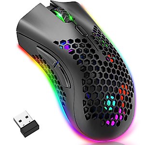 HETOETF Wireless Gaming Mouse,Double Mode 2.4G/Bluetooth Mouse Gaming,Honeycomb Shell,Adjustable DPI,RGB Backlit,Rechargeable Computer Mouse for Laptop,PC,Mac