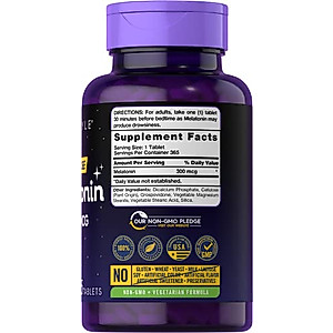 Carlyle Melatonin 300 mcg | 365 Tablets | Low Dose | Vegetarian, Non-GMO, Gluten Free