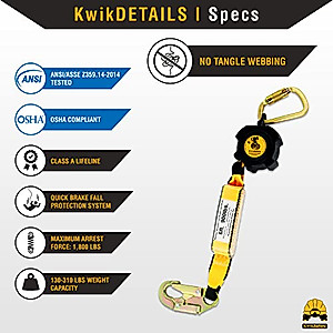 KwikSafety - Charlotte, NC - Cobra Web 6' Self Retracting Lifeline [NO Tangle + External Shock Absorber] Class A SRL ANSI OSHA Retractable Fall Arrest Construction Roofing PPE Gear