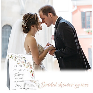 How Many Kisses Bridal Shower Games, How Many Kisses Standing Sign 50 Guessing Cards 180 Bridal Shower Kisses Stickers, How Many Kisses Flowers Bridal Shower Game Set for Bridal Shower and Weddings
