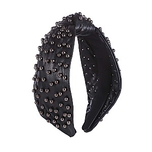 Pearly Knotted Women Headband Luxury Jeweled Leather Beaded Embellished Top Hairband Fashion Elegant Ladies Hair Band