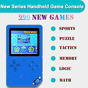 Douddy 16 Bit Handheld Game Console for Kids Adults Built in 220 HD Classic Electronic Games 3.0 Inches Screen USB Rechargeable Seniors Arcade Entertain Player (Blue)
