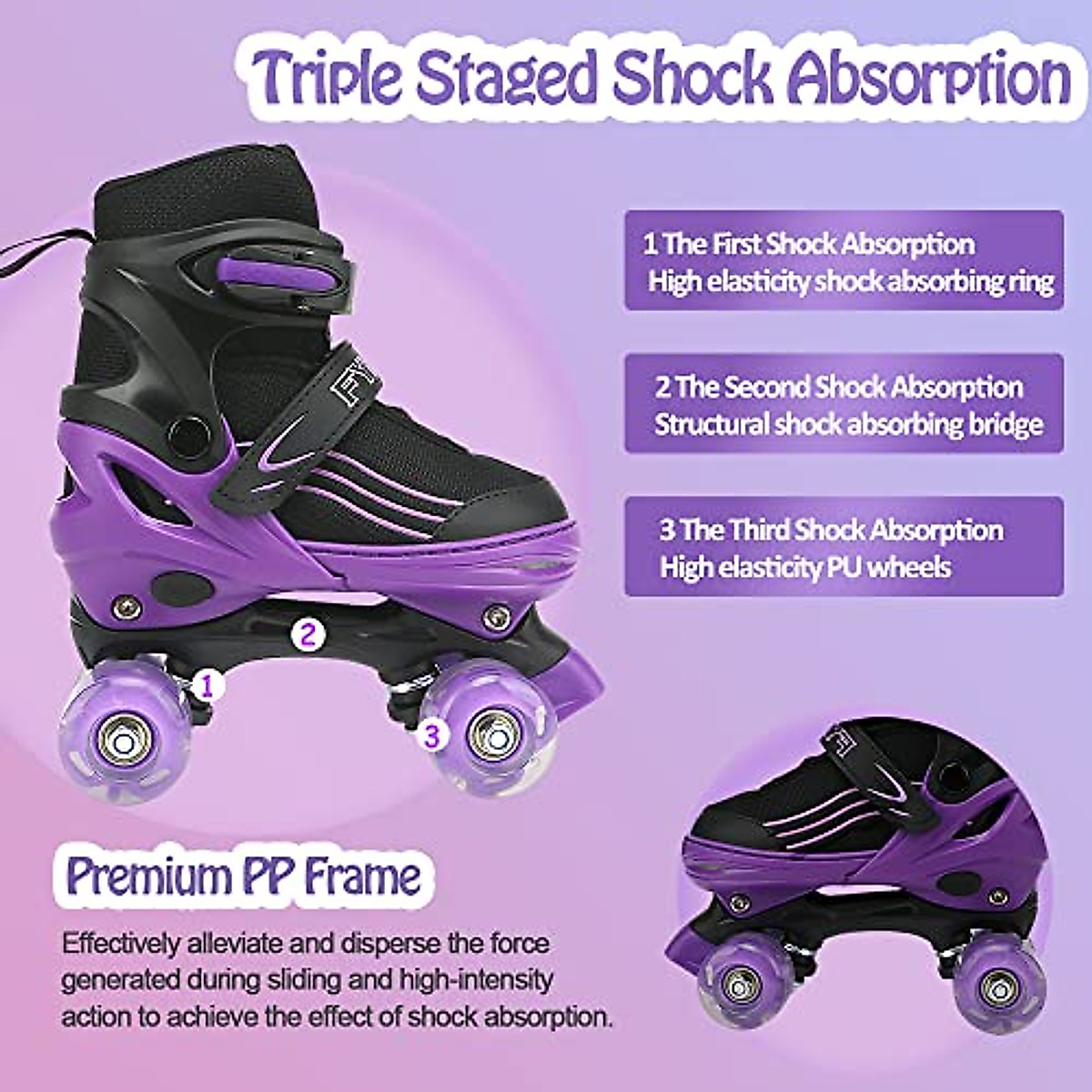 SYXKJ Roller Skates for Girls 8 Wheels Light Up Fun Illuminating Kids Roller Skates Happy Childhood Kids Skates 4 Sizes Adjustable (Big Kids 1-4)