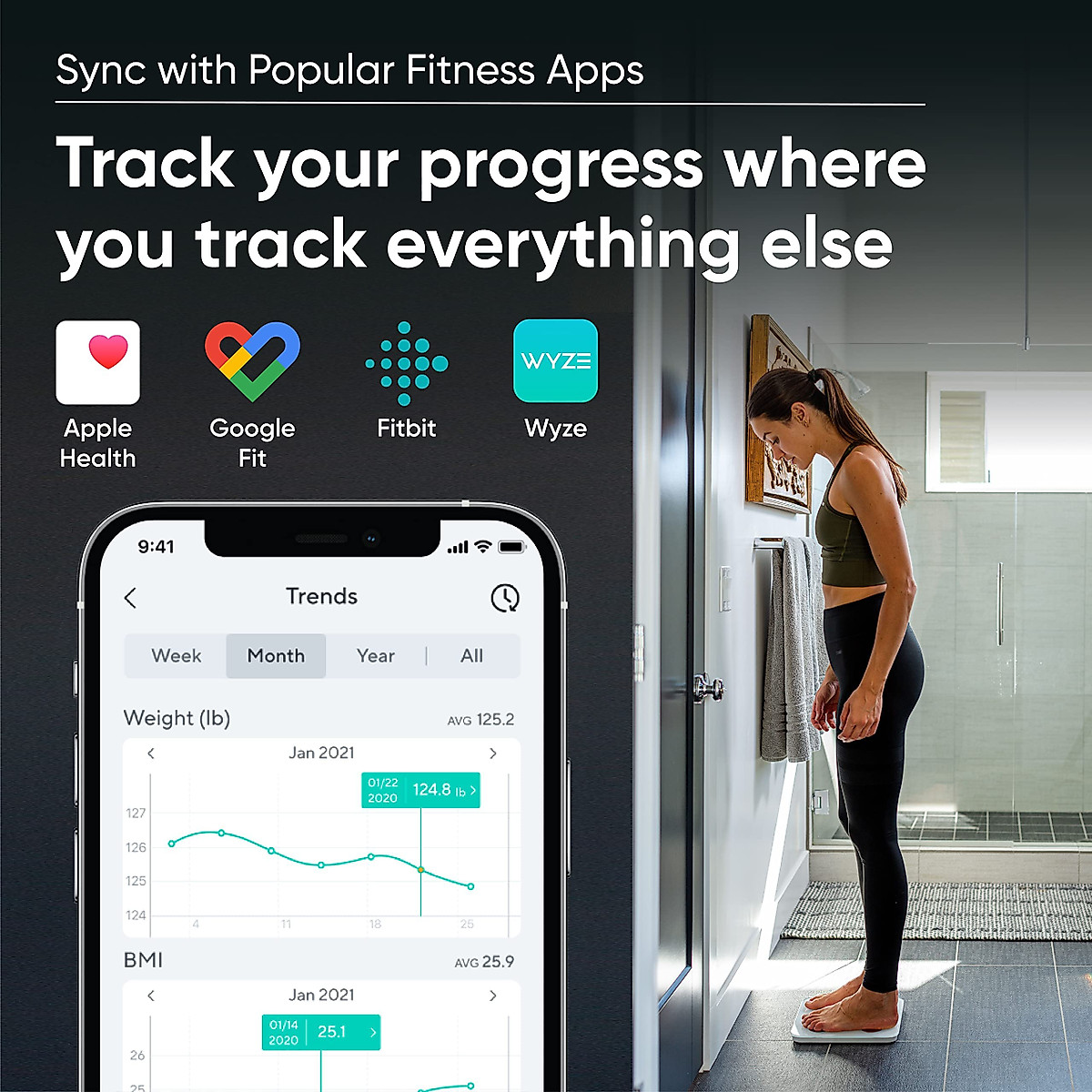 WYZE Scale S for Body Weight, Body Fat Monitor, Digital Bathroom Scale, Body Composition Analyer, Baby/Pet Mode, Wireless, Bluetooth, 400 lb Black&White