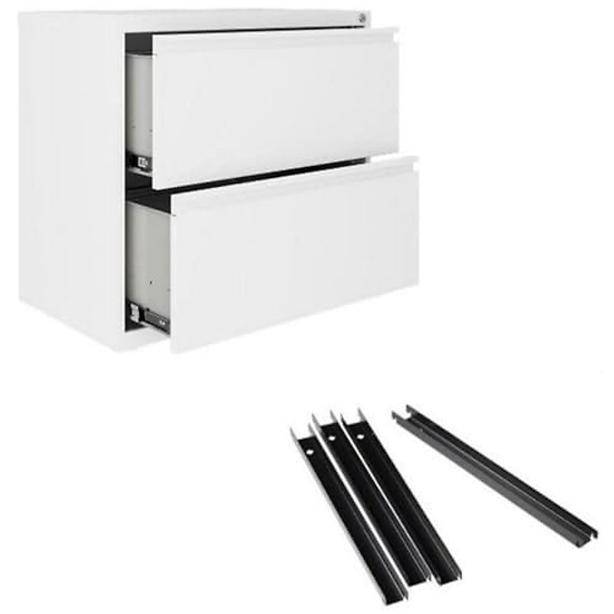 Hirsh 30" W 2 Drawer Metal Lateral File Cabinet Set White. Front to Back Rails, Fully Assembled
