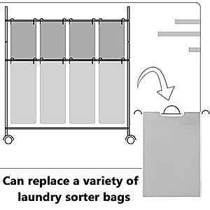Bonuci Laundry Sorter Replacement Bags Hamper Cart Removable Replacement Bags Laundry Storage Organizer Bag Laundry Hamper Liner, No Hooks 14.76 x 8.66 x 21.65 Inch (Gray, 3 Pcs)