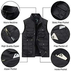 AIEOE Men's Summer Outdoor Golf Vest with Zipper, Breathable, Lightweight, Travel & Safari Vest, Casual Jacket with Pockets - Black