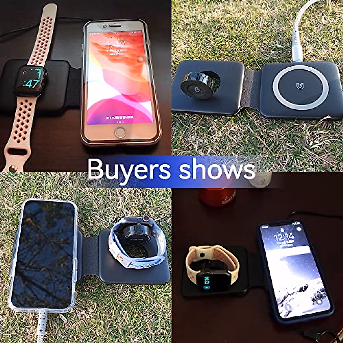 DREU Magnetic Foldable Charging Pad Portable Wireless Chargers 3 in 1, Fast Wireless Charging Station Compatible with QI Phones, iPhone 14/13/12/SE/11/XS/8, Samsung, AirPods Pro, Ap-ple Watches