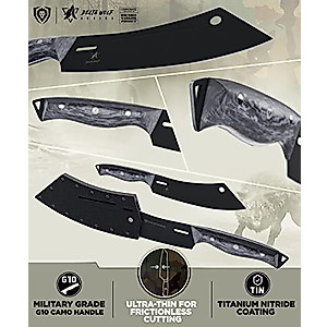 Dalstrong Hybrid Cleaver & Chef Knife - 8 inch - 'The Crixus' - Delta Wolf Series - Ultra-Thin & Zero Friction Blade HC 9CR18MOV Steel - Black Titanium Nitride Coating - G10 Camo Handle - Sheath