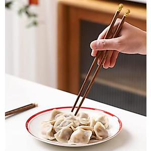 Gixaxak Natural solid wood chopsticks metal gold zodiac Chopsticks Reusable Chopsticks Multipack Dishwasher Safe Chop Sticks Non-slip Holiday gift cartoon cute one person chopsticks (Rat #9)