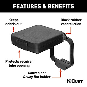 CURT 21728 Rubber Trailer Hitch Cover with 4-Way Flat Wiring Holder, Fits 2-Inch Receiver