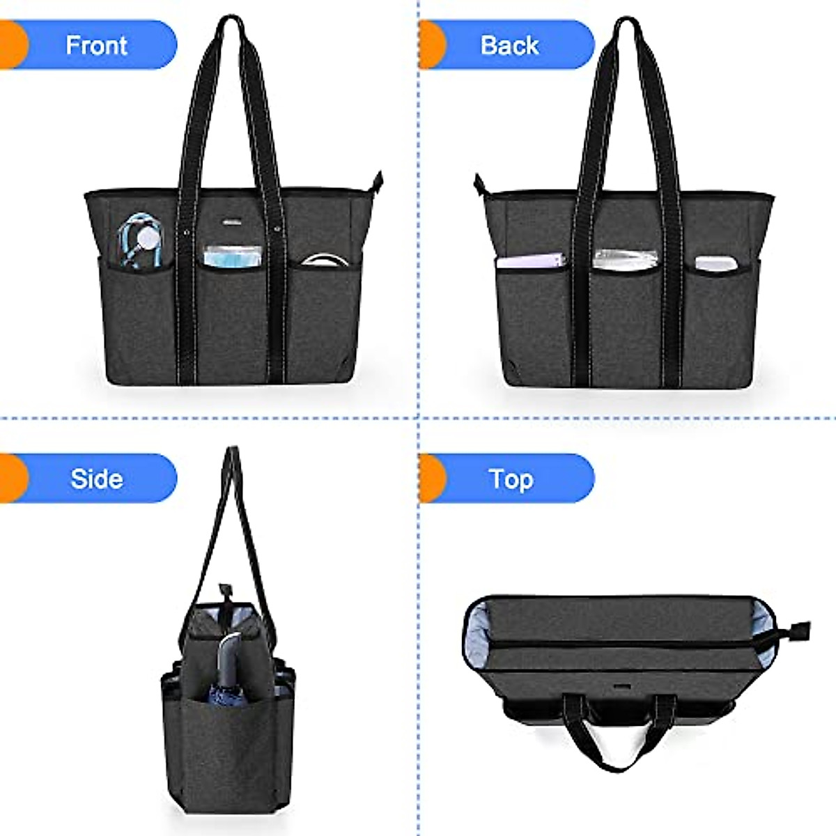 Damero Nurse Bags with Inserts for Work, Nursing Bag Multiple Pockets Clinical Bag for Nursing Students, Nurse Tote Bags Women Laptop Bag for Nurse Accessories, Black