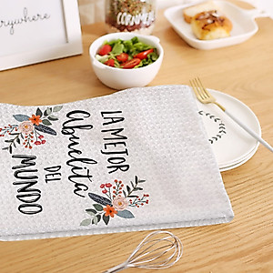 HIWX La Mejor Abuela Del Mundo Decorative Kitchen Towels and Dish Towels, Boho Floral Abuela Grandma Mother's Day Hand Towels Tea Towel for Bathroom Kitchen Decor 16×24 Inches