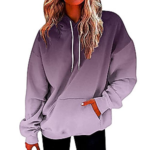 SHAOBGE Sleep Jacket Womens Womens Plus Size Casual Hooded Sweatshirt Long Sleeve Drawstring Sweatshirt Loose (#9-Purple, XXL)