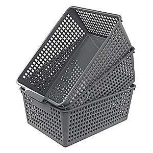 CadineUS Plastic Organizing Baskets, Large Open Storage Bins Set of 3