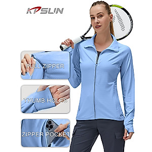 KPSUN Women's UPF 50+ UV Sun Protection Clothing Long Sleeve Athletic Hiking Shirts Lightweight SPF Zip Up Outdoor Jacket(lavender blue,L)
