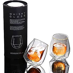 Whiskey Glasses Set of 2, Premium Lead-Free Crystal Clear Scotch Thick Weighted Bottom Rocks Glass with Elegant Box, Great Gift for Father's Day, Dad's Birthday or Scotch Lovers and Man