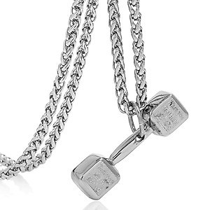 FIZIZDH Stainless Steel Weightlifting Barbell Pendant Necklace, Unisex, 24 inch Keel Link Chain